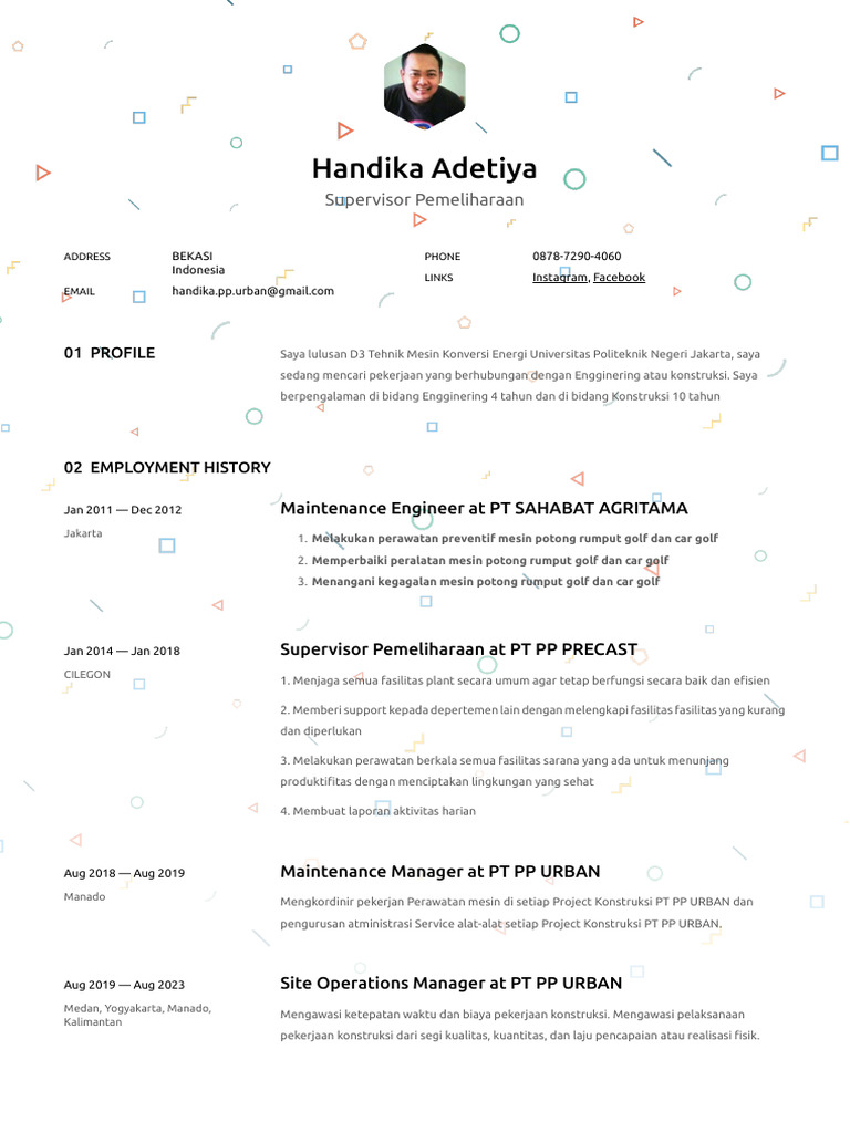 CV Supervisor Pemeliharaan | PDF