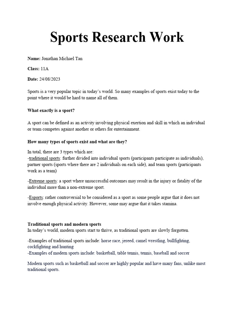Sports Research Work | PDF