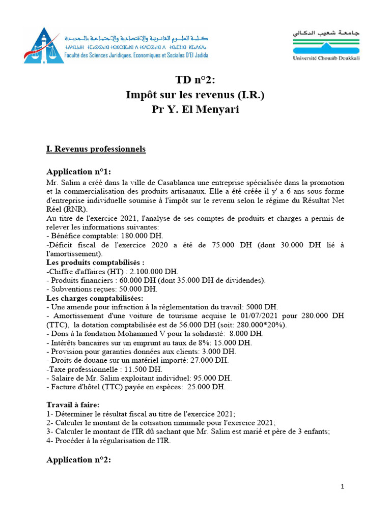 TD de l'IR + Corrections | PDF