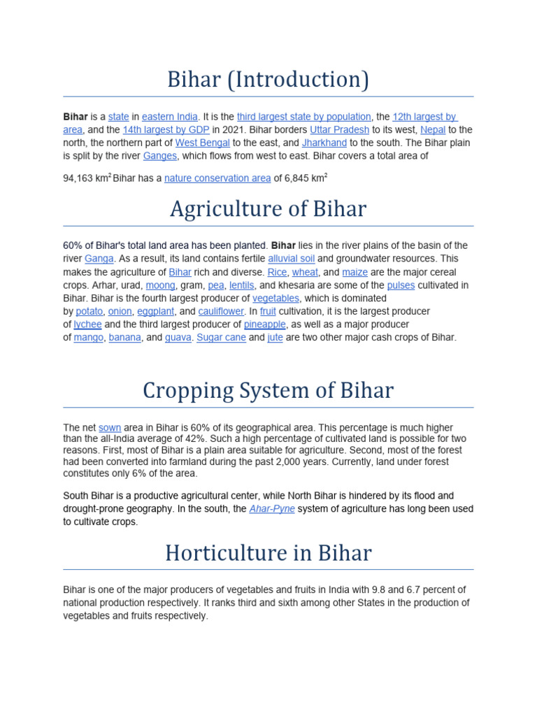 Major Crops and Agriculture of Bihar | PDF | Agriculture | Food Industry