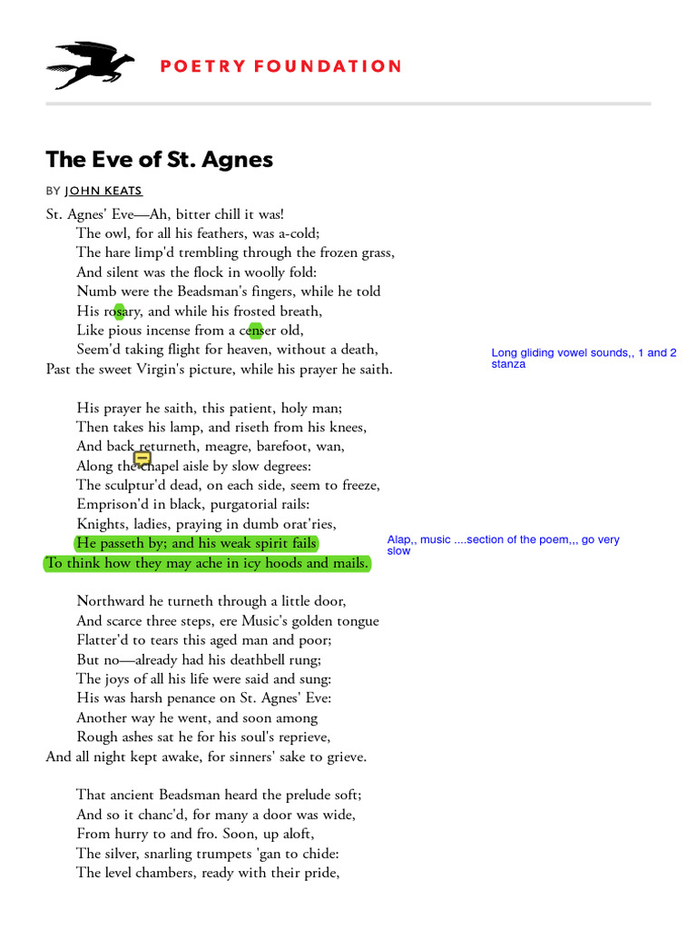The Eve of St. Agnes by John Keats - Poetry Foundation | PDF