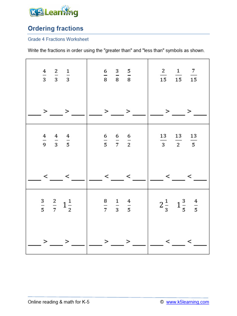 Grade 4 Ordering 3 Fractions A | PDF