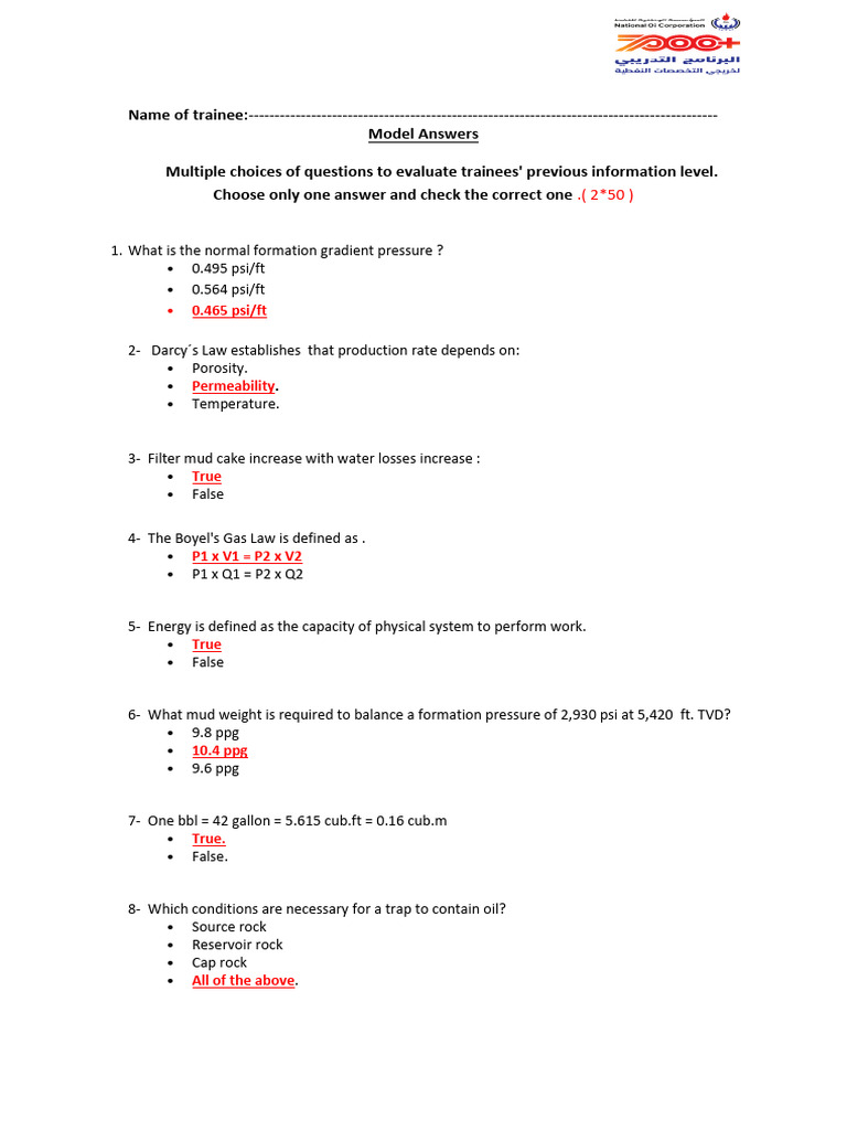 OG Industry Pre Test Module Answer | PDF | Petroleum Reservoir ...