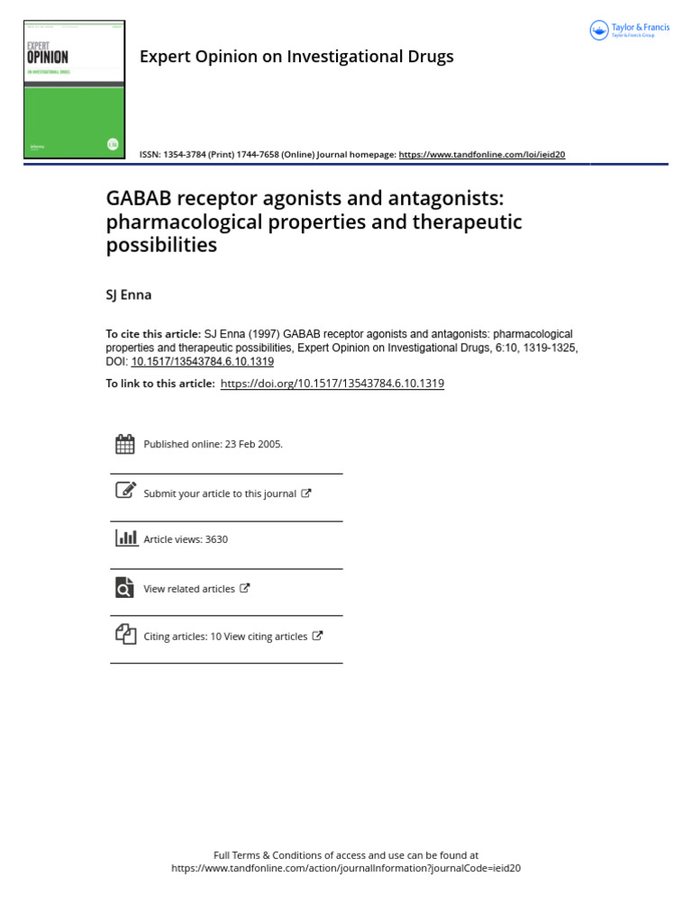 GABAB Receptor Agonists and Antagonists Pharmacological Properties and ...