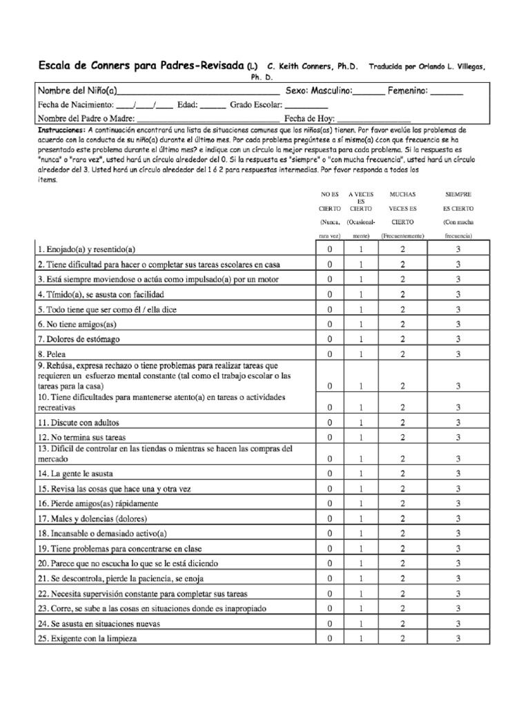 Escala de Conners para Padres | PDF Escala de Conners para Padres | PDF