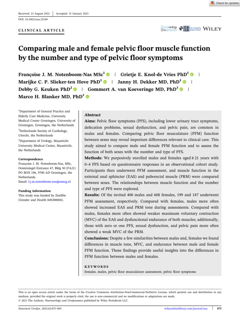 Neurourology and Urodynamics - 2023 - Notenboom‐Nas - Comparing male and female pelvic floor ...