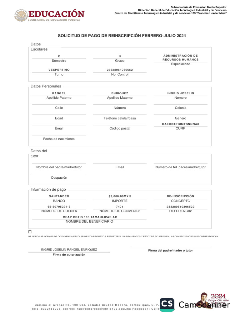 Ficha de Reinscripcion | PDF