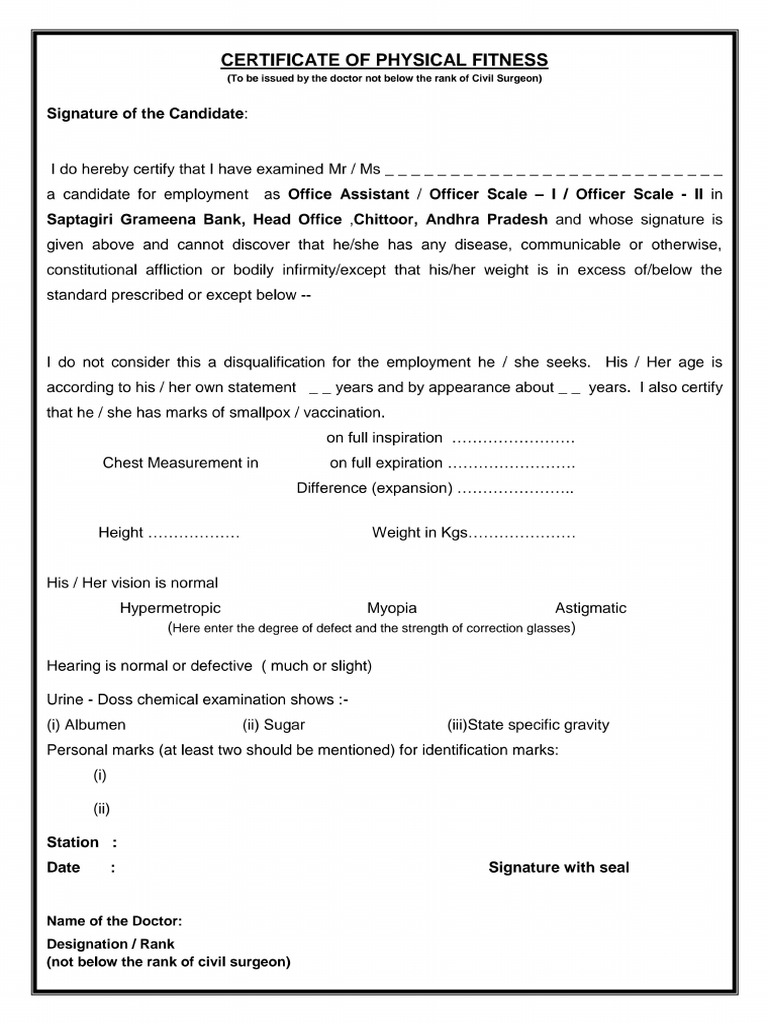 Physical Fitness Certificate | PDF