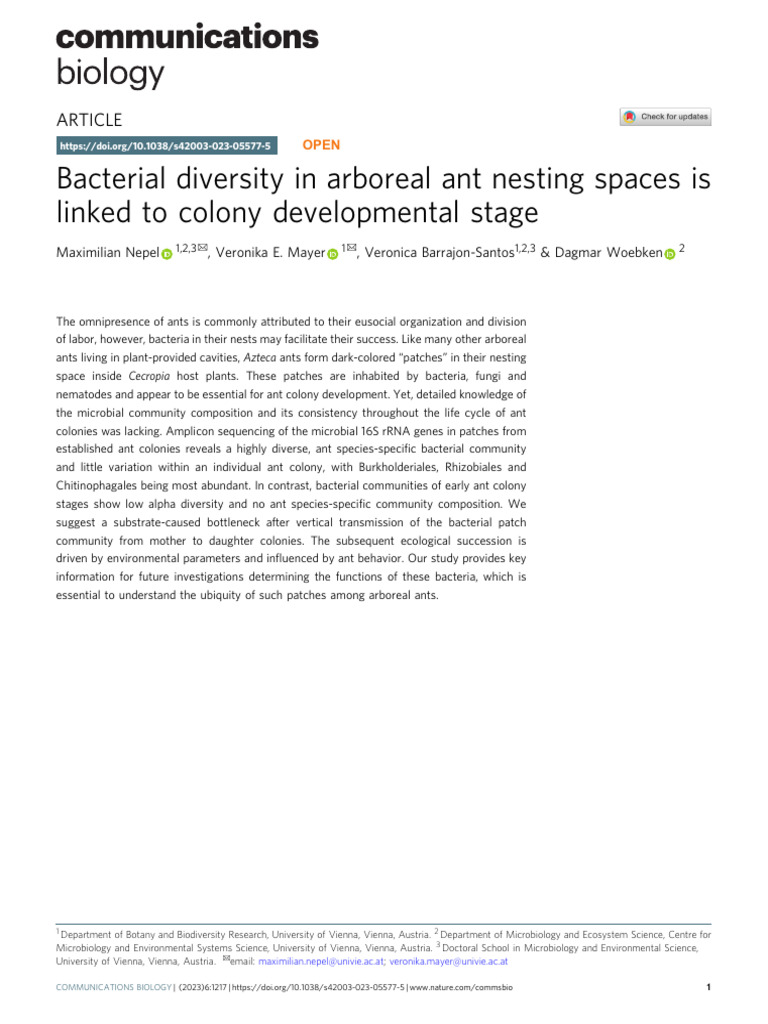 Bacterial Diversity in Arboreal Ant Nesting Spaces Is Linked To Colony ...