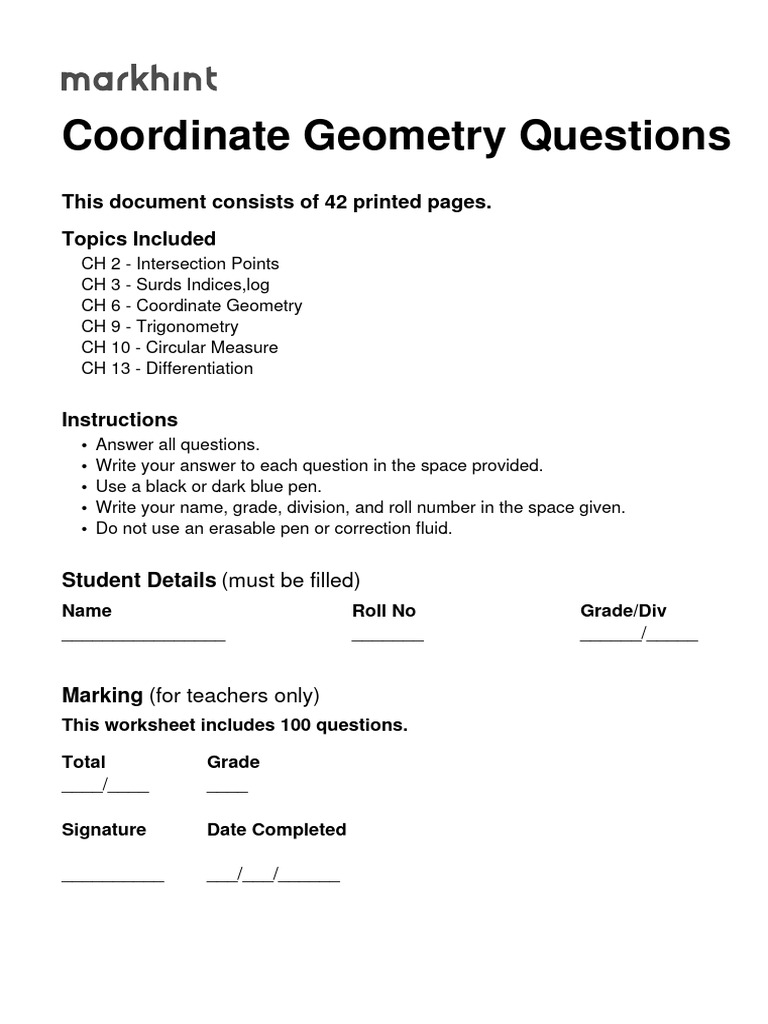 Coordinate Geometry Questions | PDF