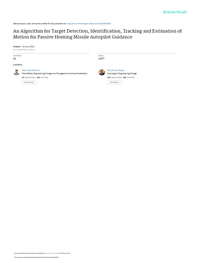 An Algorithm For Target Detection, Identification, Tracking and Estimation of Motion For Passive ...