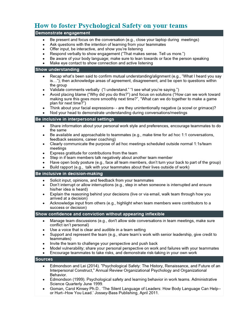 How To Foster Psychological Safety On Your Teams | Download Free PDF ...