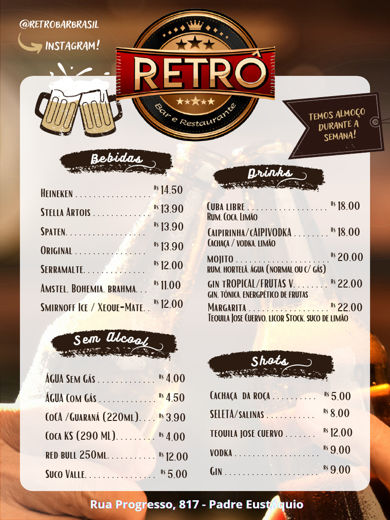 Cardápio de Bebidas do Retro Bar | PDF | Bebida | Bebidas alcoólicas