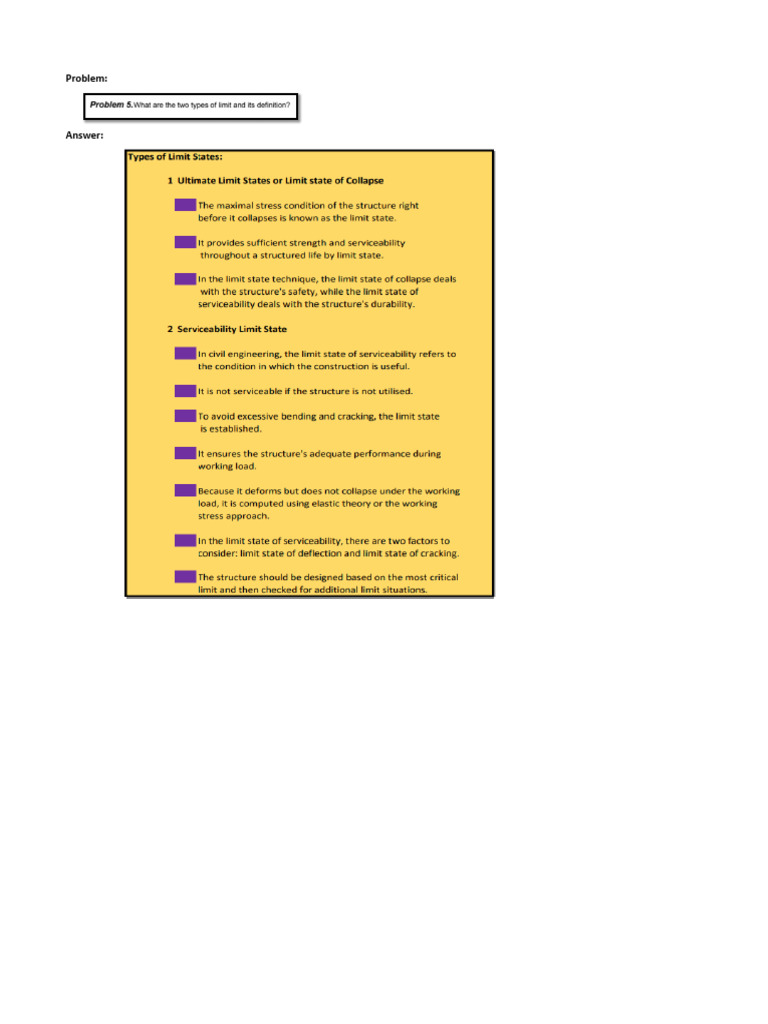 Problem:: Types of Limit States: 1 Ultimate Limit States or Limit State ...