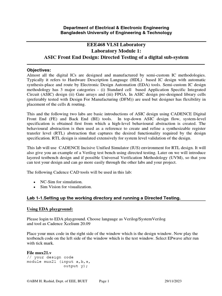 Lab1 Directed Verification | PDF | Field Programmable Gate Array | Electrical Engineering