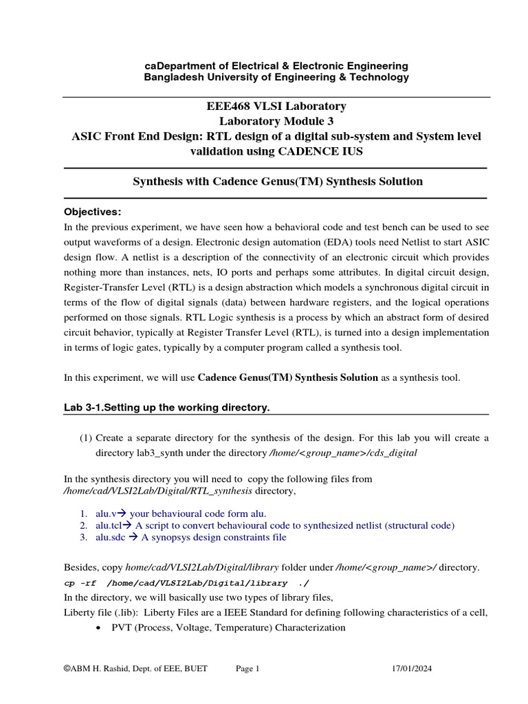 RTL Design and Synthesis with Cadence | PDF