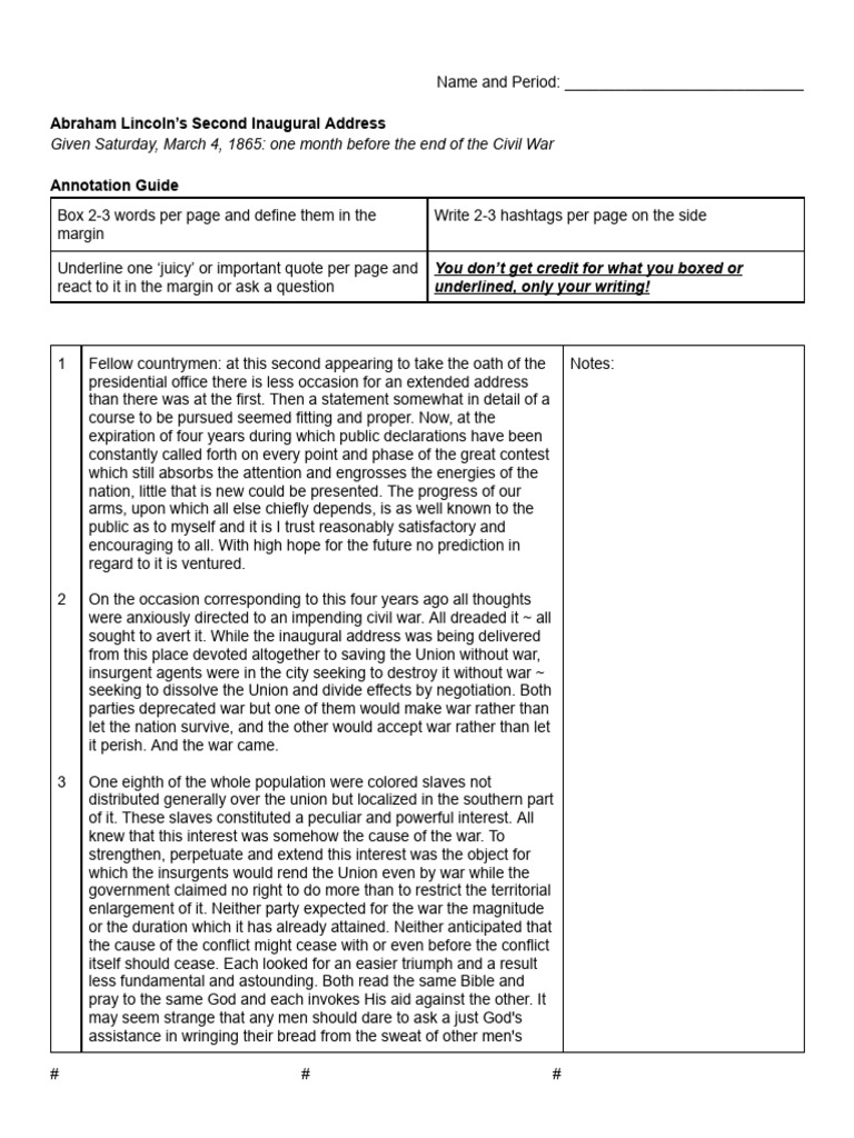 Abraham Lincoln's Second Inaugural Address | PDF | Religion & Spirituality