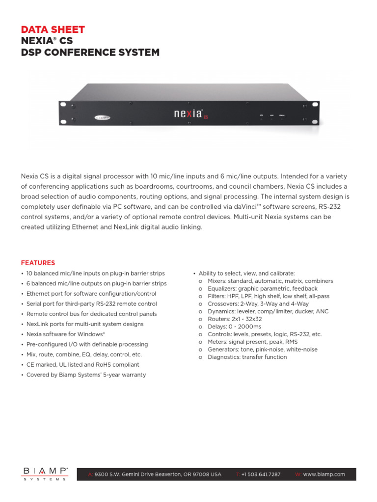 Biamp Data Sheet Nexia Cs Dec08 | PDF | Digital Signal Processing ...