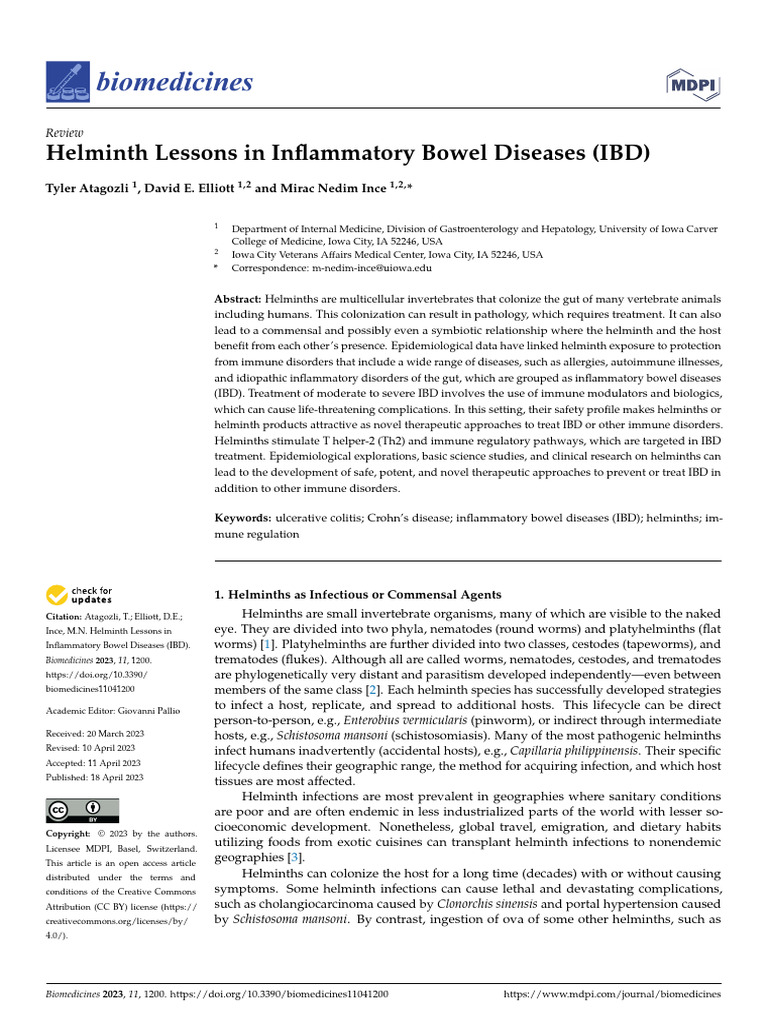 Helminth Lessons in Inflammatory Bowel Diseases (IBD) | PDF ...