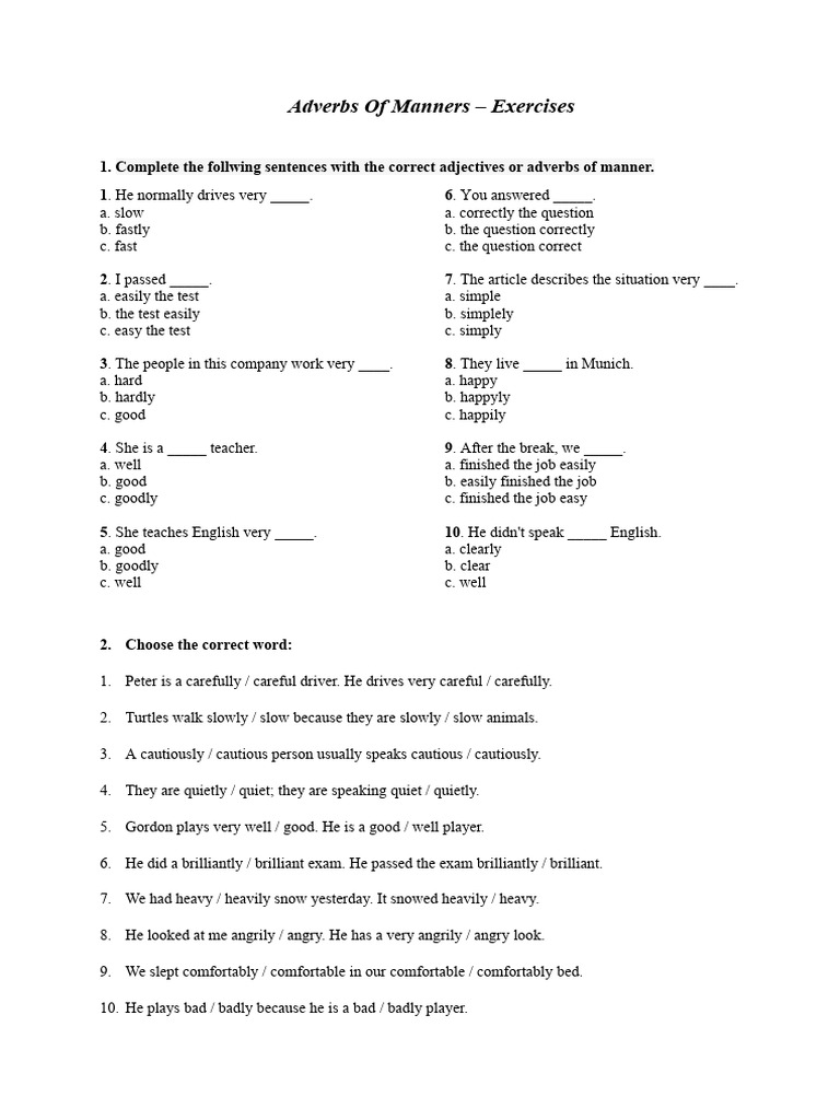 Adverbs Of Manners | PDF