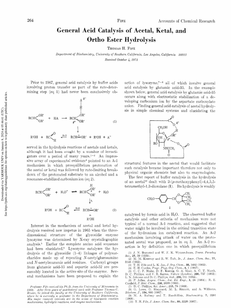 General Acid Acetal, Ester: of Ketal, Ortho Hydrolysis | PDF