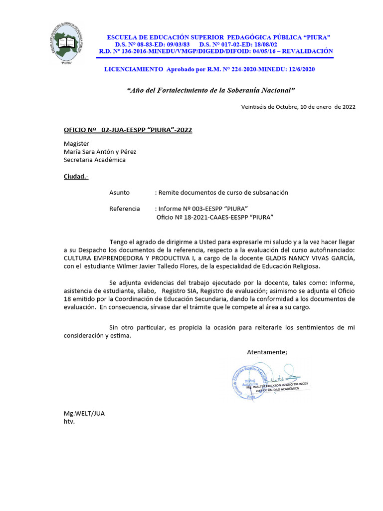 Oficio 02-Sa - Subsan. | PDF