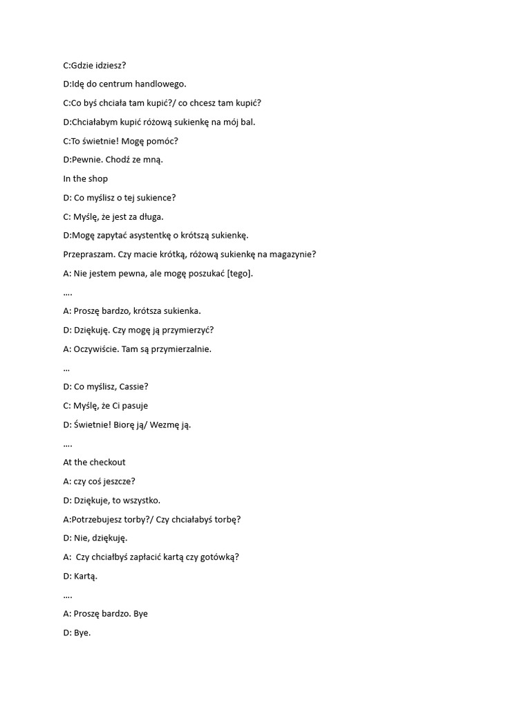 Dialogi Shopping Restaurant | PDF