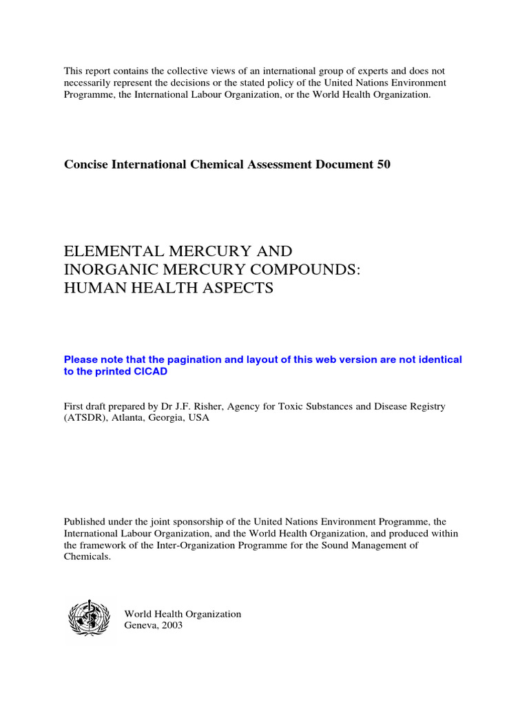 Elemental Mercury and Inorganic Mercury Compounds Human Health Aspects ... Elemental Mercury and Inorganic Mercury Compounds Human Health Aspects ...
