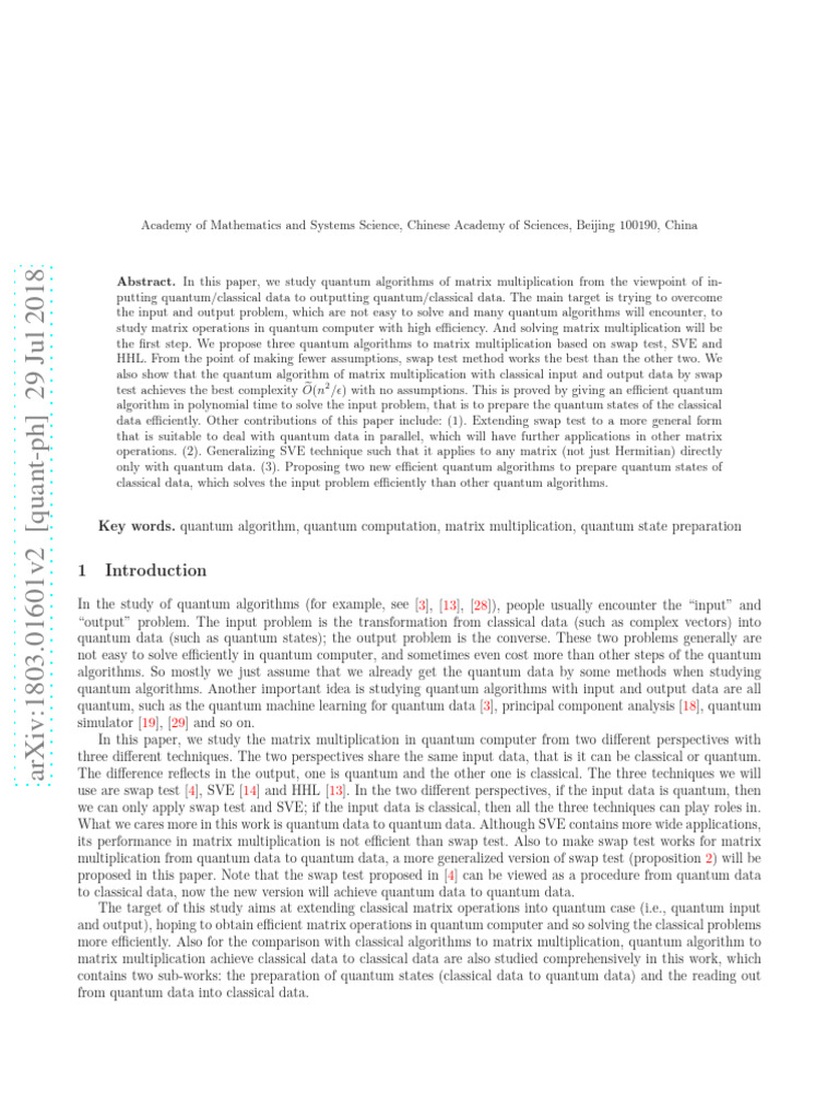 Quantum Algorithms To Matrix Multiplication | PDF | Teaching Methods & Materials | Science ...