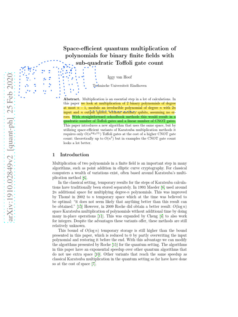 Space Efficient Quantum Multiplication Of Pdf 