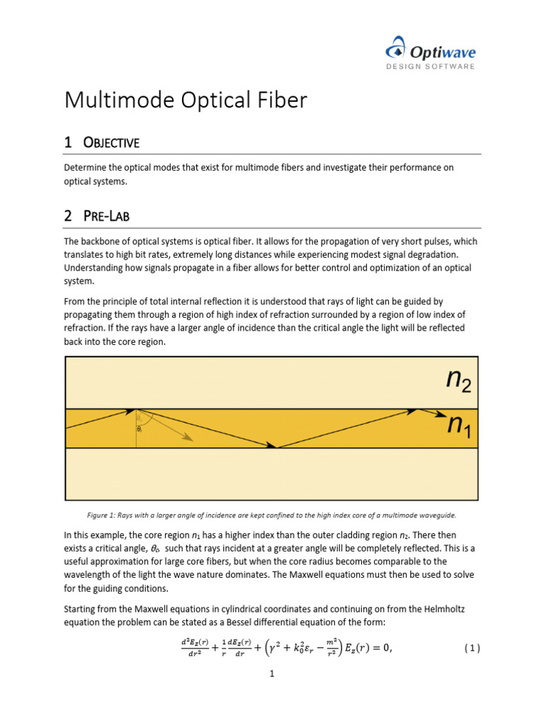 Lab 4 Multi Mode Optical Fiber Questions Pdf Optical Fiber Dispersion Optics