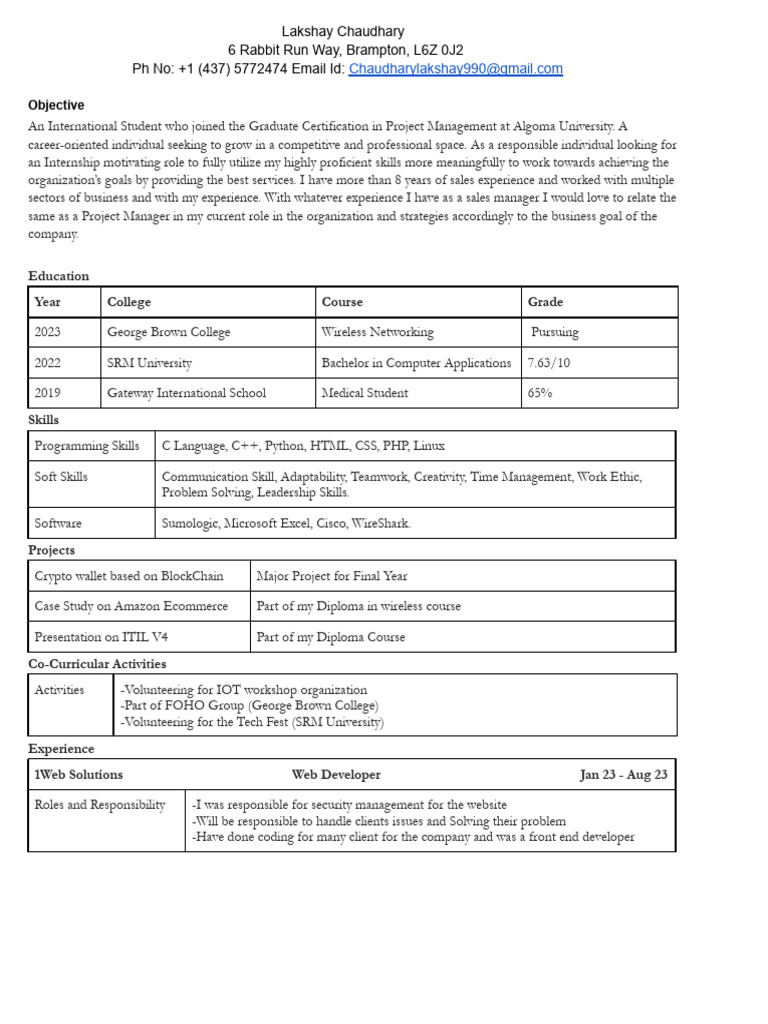 Lakshay Canada Resume | PDF | Computing | Computer Science