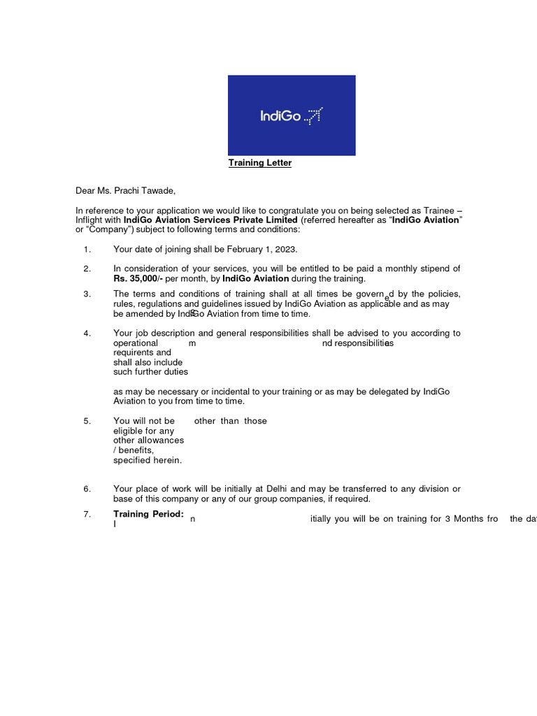 IndiGo Offer Letter | PDF | Confidentiality | Trade Secret