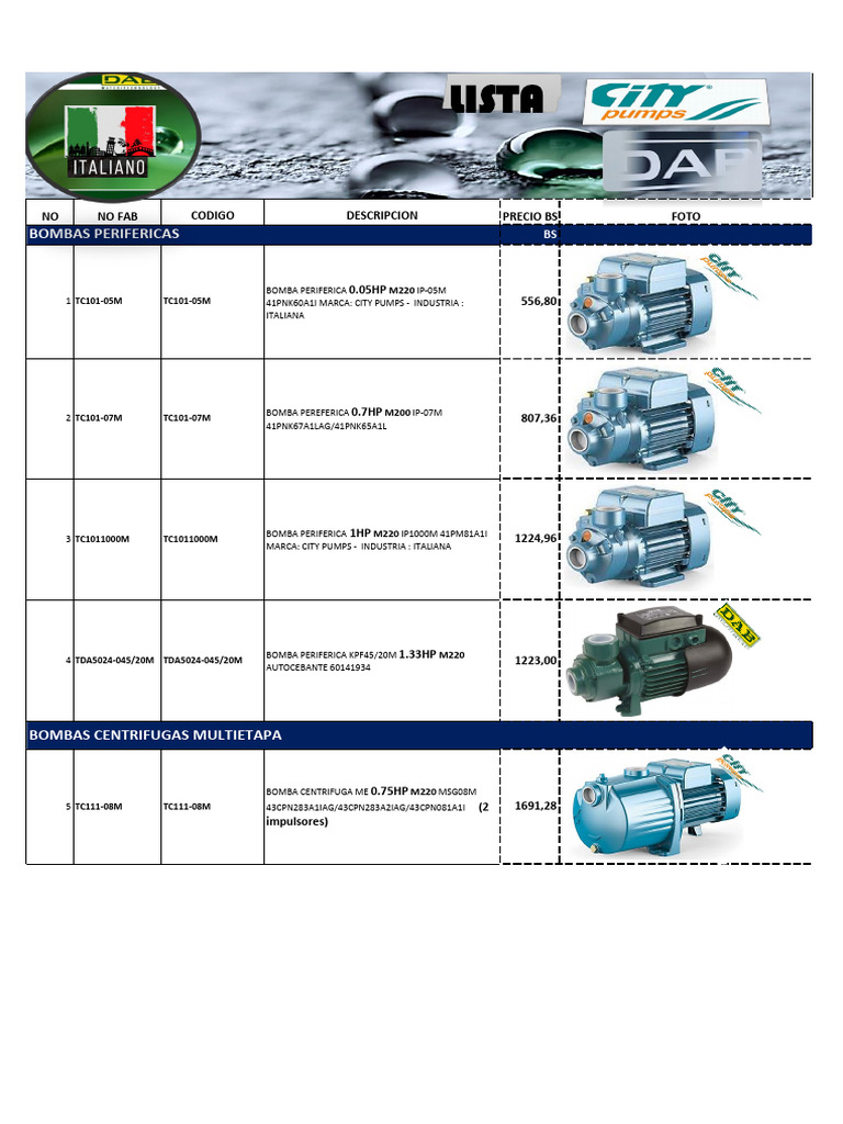 Bombas de Agua Dab-City Pump | PDF