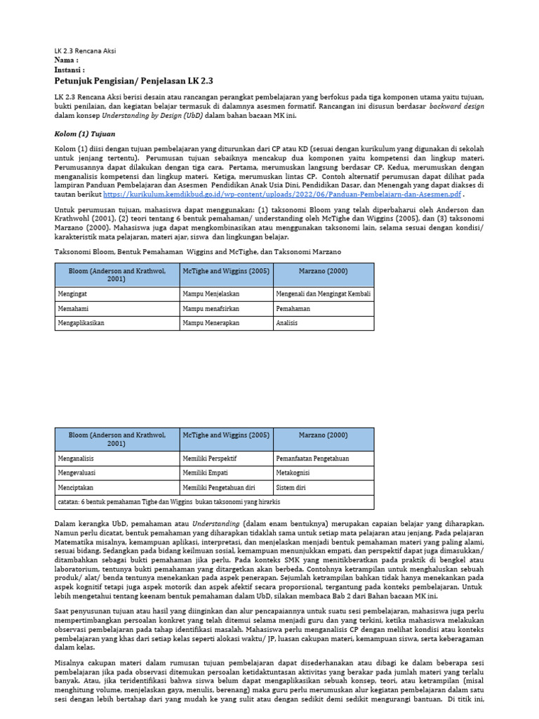 Rencana Aksi | PDF | Karier & Perkembangan