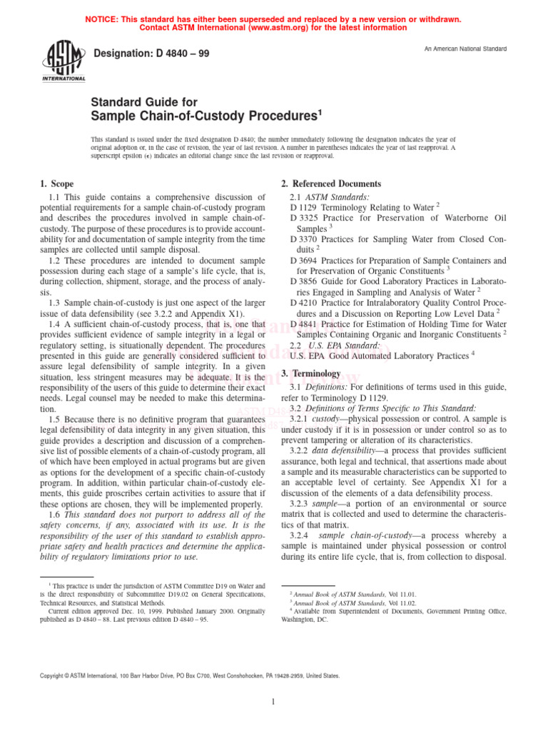 Astm D4840 99 | PDF | Sampling (Statistics) | Laboratories