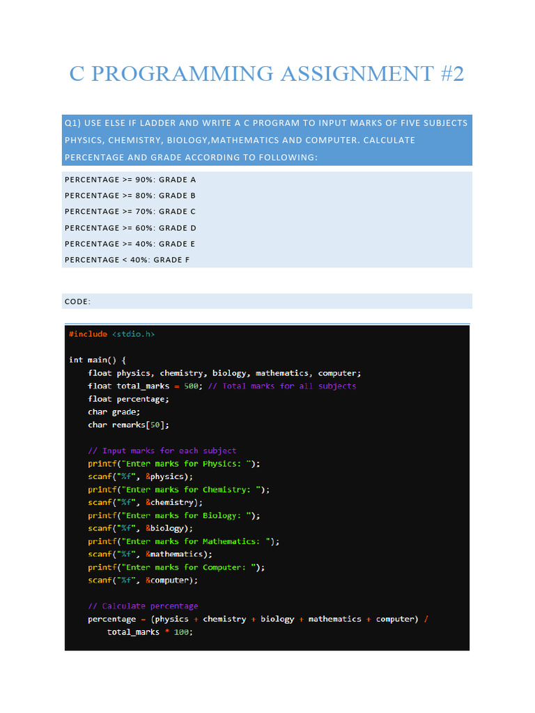 C Programming Assignment 2 | PDF