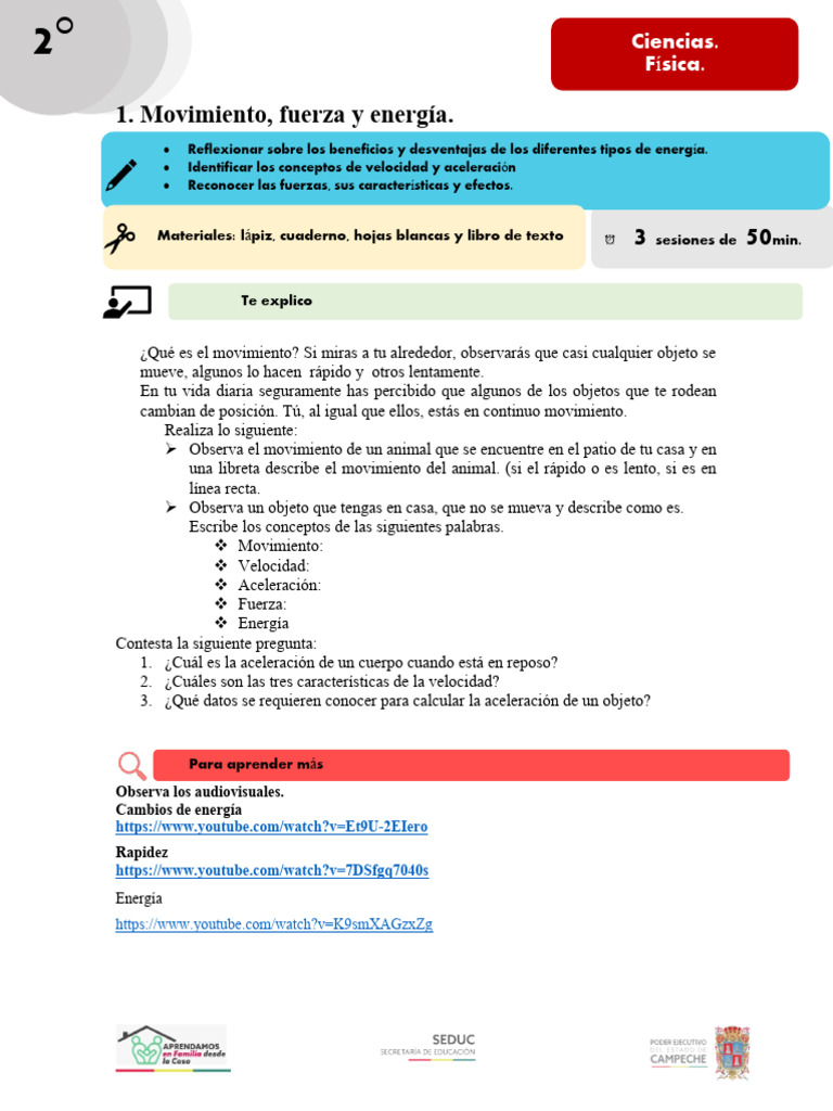Movimiento, Fuerza y Energía en Física | PDF | Fuerza | Velocidad