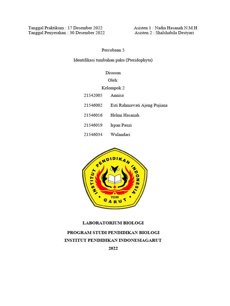 Laporan Praktikum Pteridophyta Kelompok 2 Kelas 2A | PDF