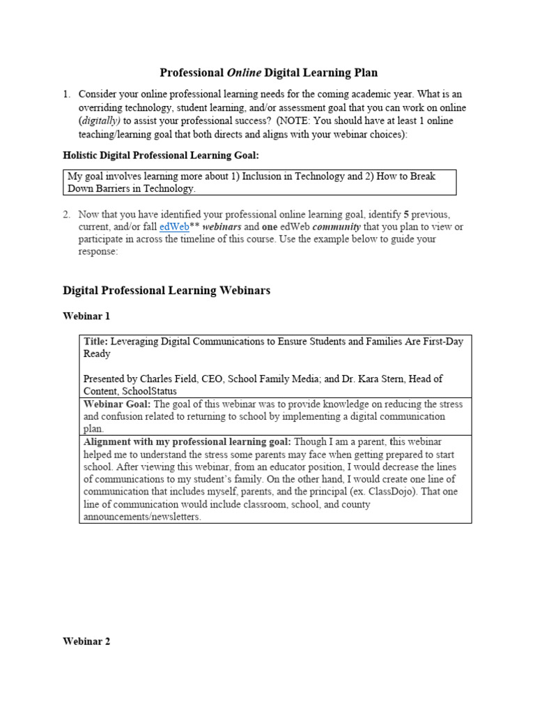 Bell Jamesha Professional Online Digital Learning Plan | PDF | Educational Technology | Teachers