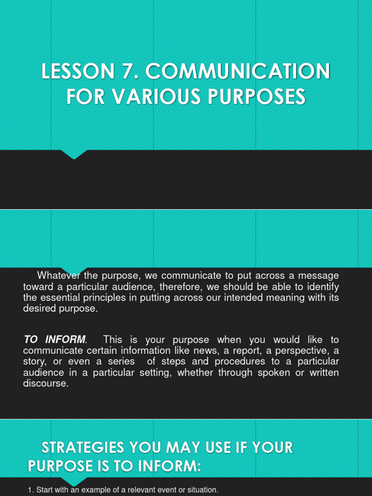 Lesson 7. Communication For Various Purposes | PDF