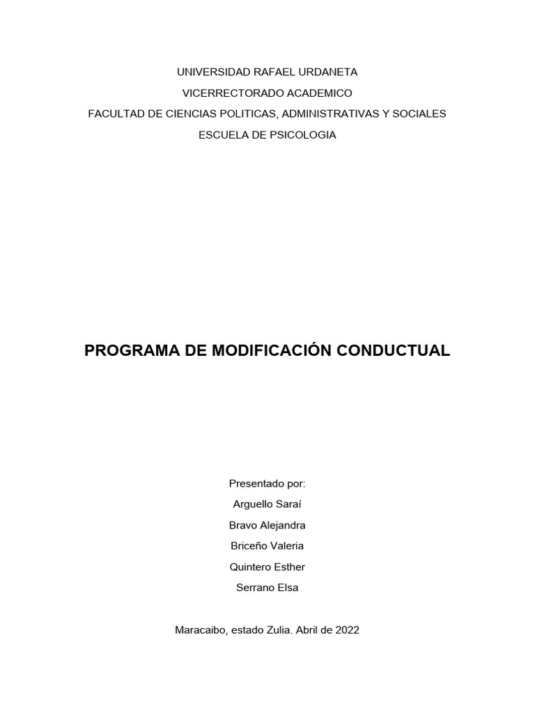 Programa de Modifcacion Conductual | PDF | Modificación de comportamiento | Comportamiento