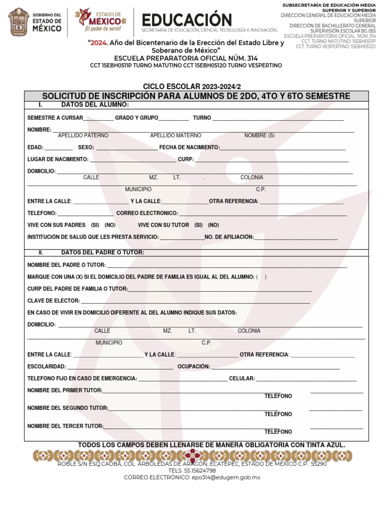 Solicitud de Inscripción 2,4 y 6to Semestre 2024 | PDF | Educación Secundaria | México