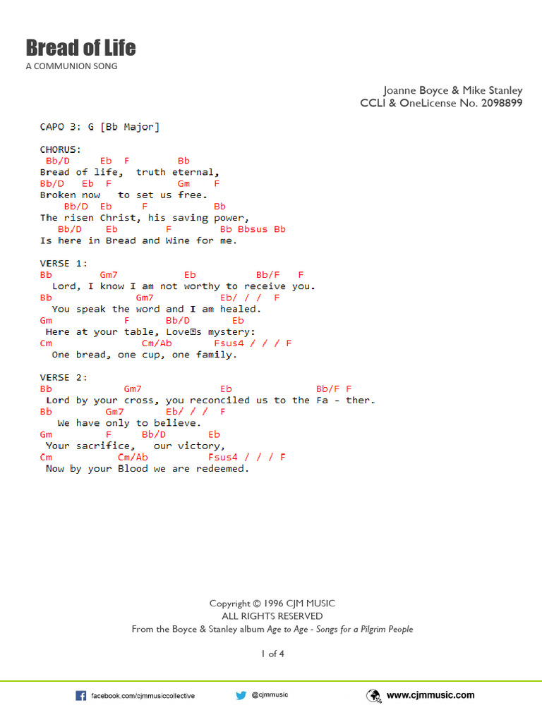 Bread of Life Chord Sheet | PDF | Data Management | Document