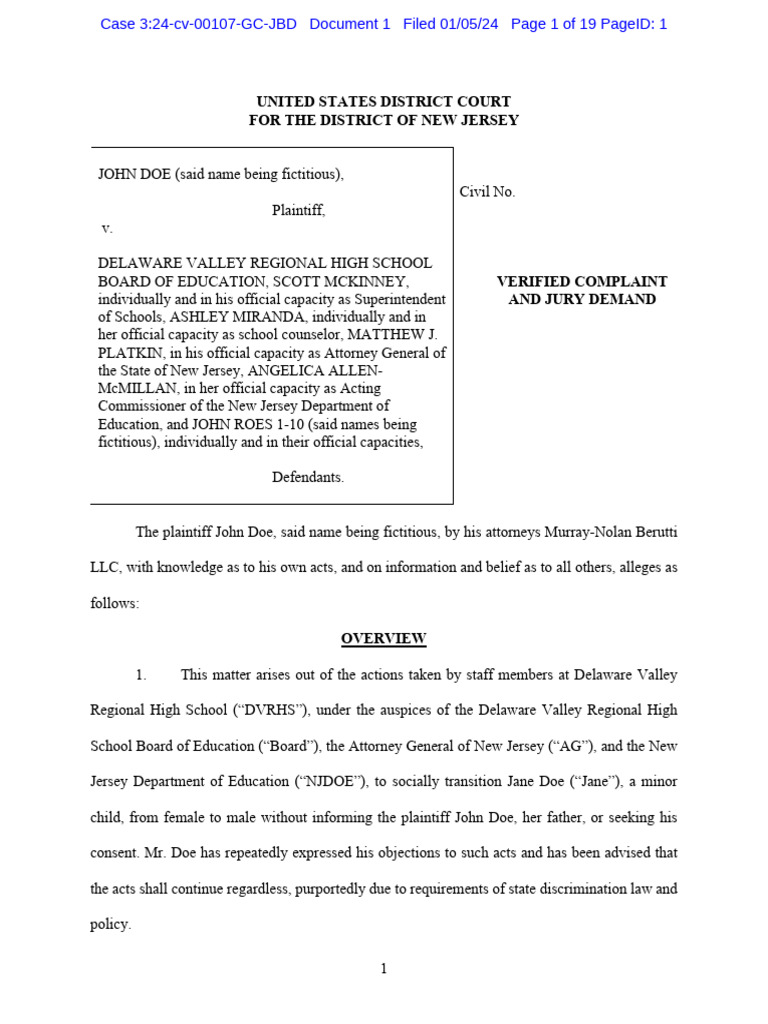 Verified Complaint Filed in Unlawful Transition of Child Without ...