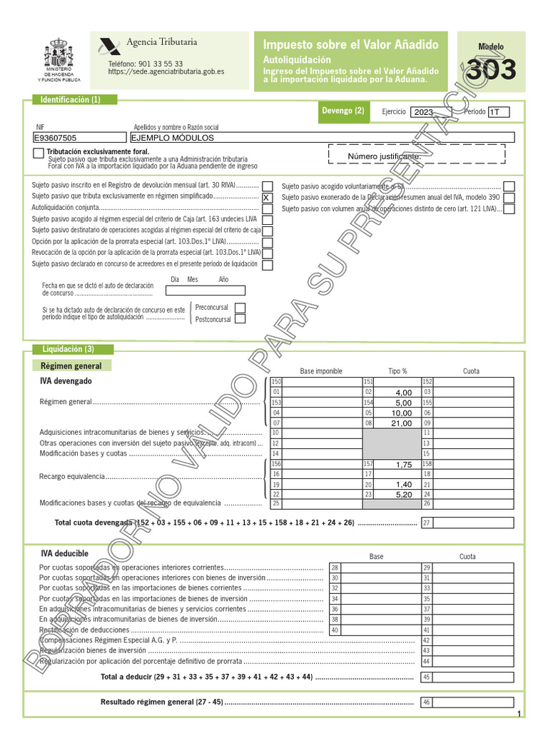 Modelo 303 Ejemplo Módulos | PDF