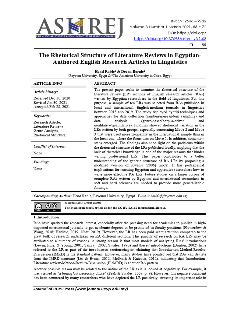 The Rhetorical Structure of Literature Reviews in | PDF | Theory | Methodology