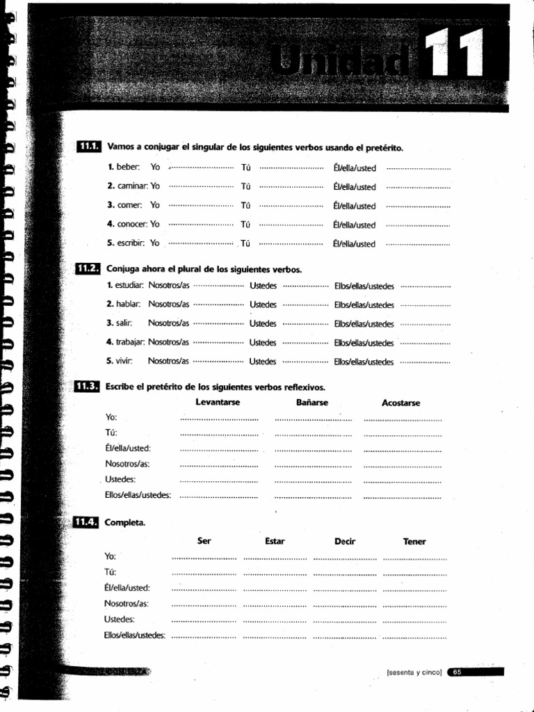 Unidad 11 Ejercicios Pretérito Indefinido Pdf