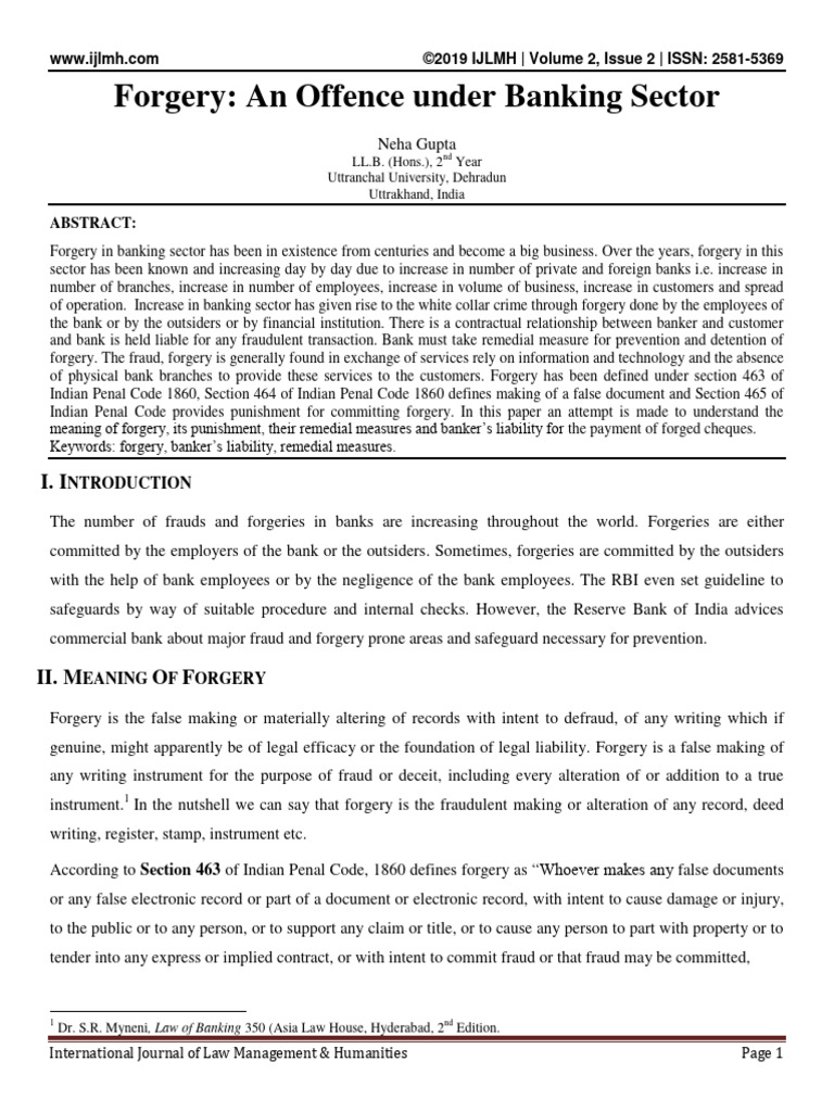 Forgery An Offence Under Banking Sector | PDF | Forgery | Banks