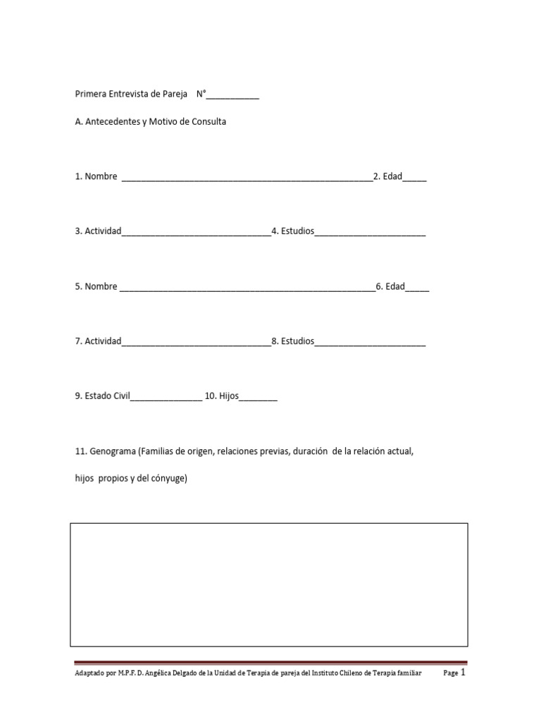 Primera Entrevista de Pareja Formato - Compress | PDF | Terapia familiar | Conceptos psicologicos